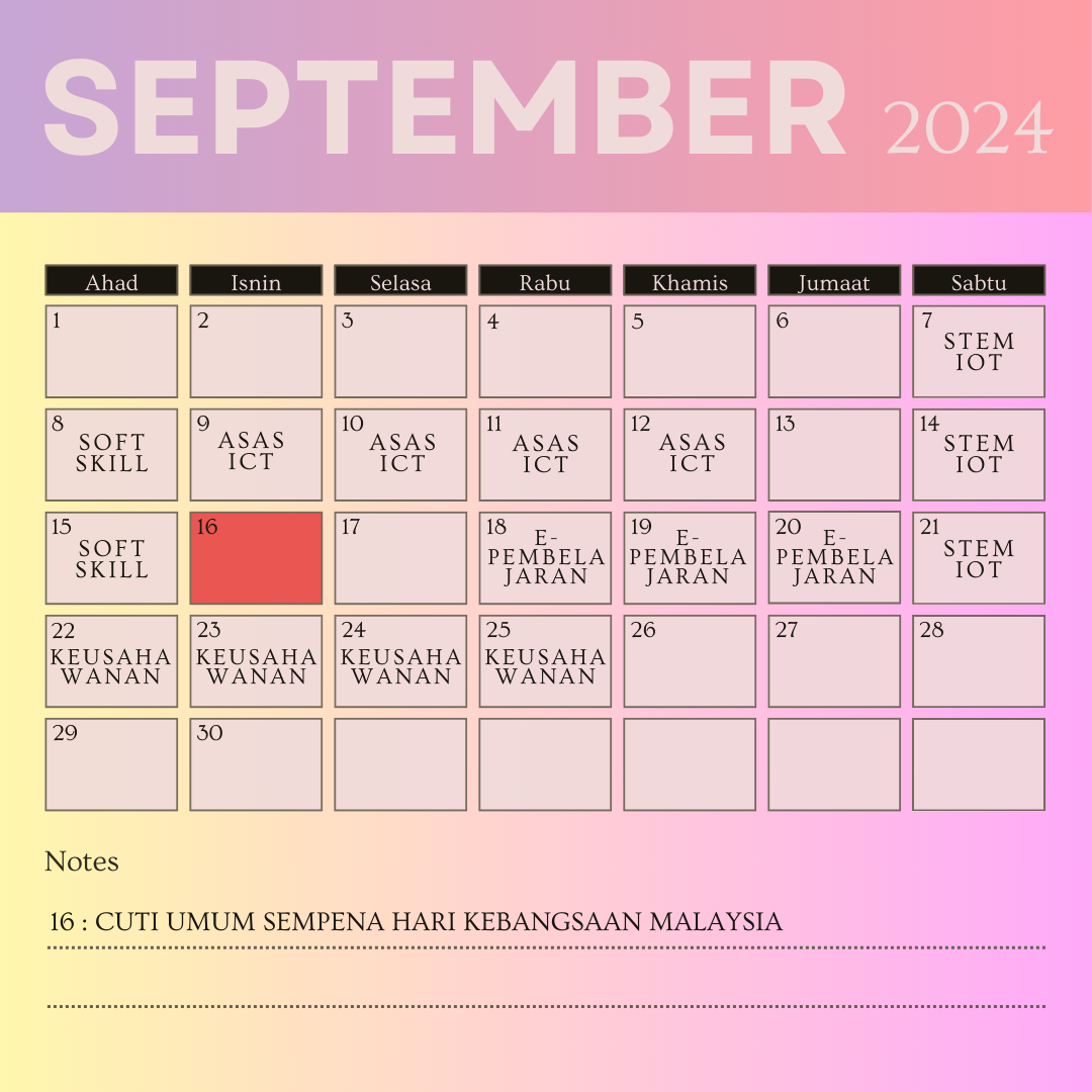 JADUAL AKTIVTI BULAN SEPTEMBER 2024 – NADI Felda Pasoh 1